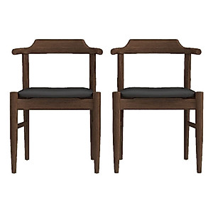 Pemberley Row Kathy Mid Century Dining Chairs with Upholstered Leather Seat Backrest Modern Kitchen Chairs Wooden Legs for for Kitchen, Dining Room, in Black (Set of 2)