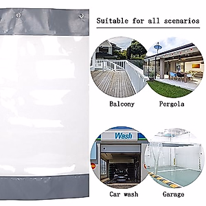 HIYOUGO Outdoor Vinyl Curtain with Clear Tarp Panel, 11x8ft PVC Heavy Duty Clear Panel Curtains with Grommets Weather Resistant Curtains for Patio, Pergola, Porch, Gazebos