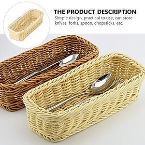 DOITOOL Plastic Woven Storage Basket, Kitchen Cutlery Holder Stand Silverware Basket Square Tableware Organizer for Kitchen, Dinning Table and Restaurant, 30X13X7CM