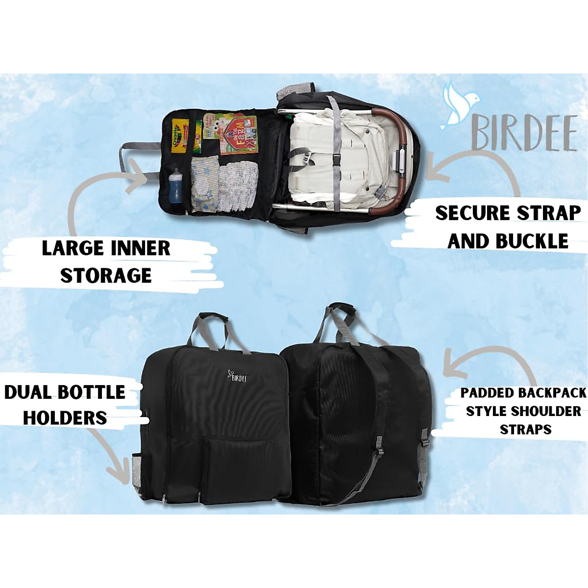 Birdee Stroller Travel Bag Designed For UPPAbaby MINU V2 and MINU - Stroller Gate Check Bag - Backpack For Airplane Travel