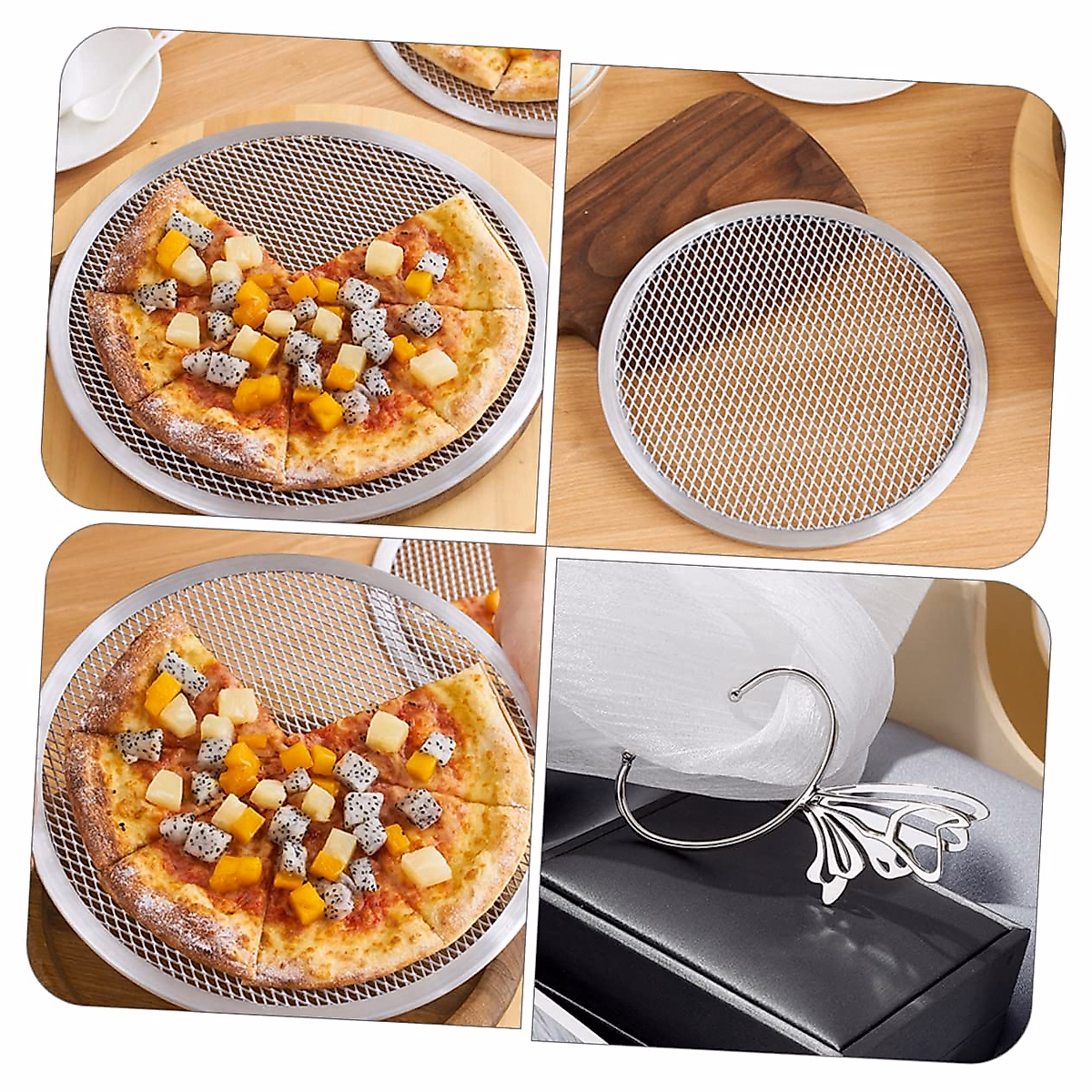 Mobestech Round Grill Pan Non- Sticky Pizza Nonstick Bakeware Pizza Wire Mesh Rack Pizza Bakeware Pizza Mesh Screen Round Baking Pan Pizza Baking Plate Aluminum With Hole Cookie Plate