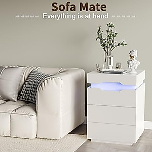 YESHOMY Nightstand with LED Light and Charging Station, Endtable with 3 Drawers, Bedside Table with Large Capacity, for Bedroom, Set of 2, 27.5" Height, White