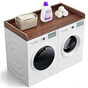 Washer Dryer Countertop, 27.5" Depth x 54" Width, Washer Dryer Wood Top for Laundry Room Organization, Particle Board Countertop with Edge Rails (Oak)