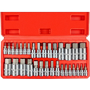 WETT 32pcs Master Hex Bit Socket Set, Allen Socket Set, 1/4'', 3/8', 1/2'' Hex Drive Sockets, SAE and Metric, 5/64 Inch to 3/4 Inch and 2mm to 19mm, S2 Steel & Cr-V Steel