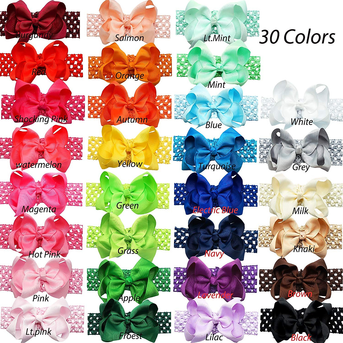 JOYOYO 30pcs Baby Girls Headbands 4.5" Hair Bows Soft Stretchy Crochet Head Wear Headbands for Baby Girls Newborns Infants Toddlers and Kids