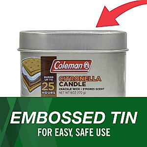 Coleman Scented Tin Citronella Candle - 3 Pack, S'Mores, Pine and Campfire