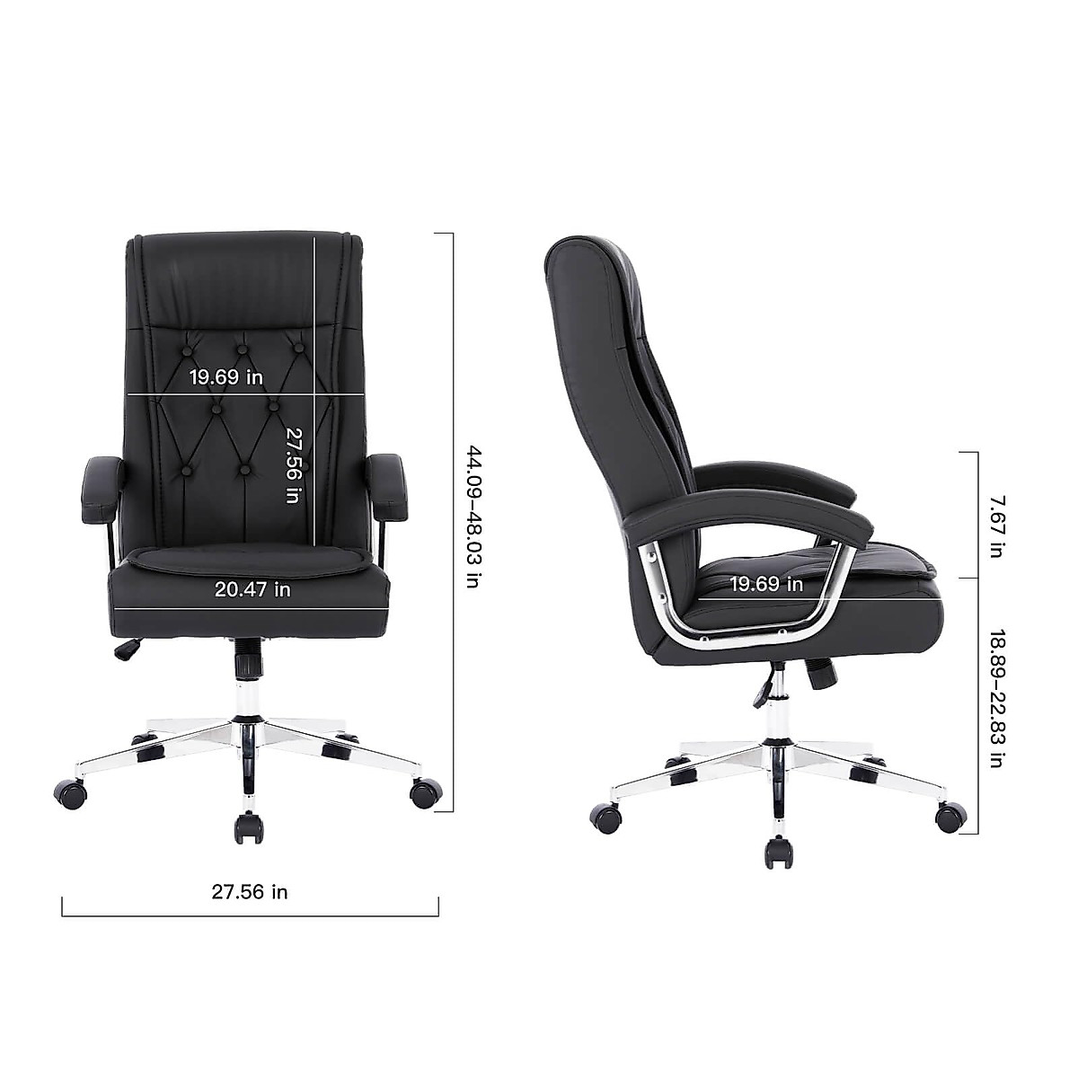 Hoxne Leather Executive Office Chair with Arms and Wheels, High Back Ergonomic Computer Desk ChairAdjustable Height Swivel Office Desk Chair, 350LBS Capacity (Black)