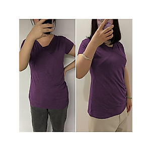 Ecavus 3PCS Women's Maternity Nursing Tops for Breastfeeding Short Sleeve Side Ruched Nursing Shirts