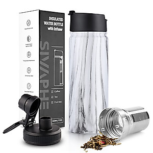 Tea Infuser Bottle With Removable Loose Leaf 18/8 Stainless Steel Insulated Travel Tea Strainer Tumbler tea drinkers gifts for women(White Marble)