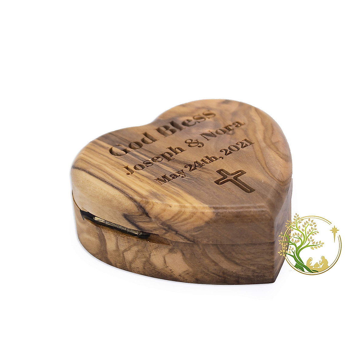 Personalized Heart Box | Customized Any Message wooden rosary box - Religious gift for Baptism Confirmation communion | Keepsake trinket box