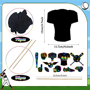 Qilery 70 Pcs Sports Scratch off Papers Scratch Paper Sets with 35 Pcs Wooden Stylus, Sports Ball Rainbow Paper Scratch Pad for Kids, DIY Arts and Crafts Supplies for Football Party Project Decoration