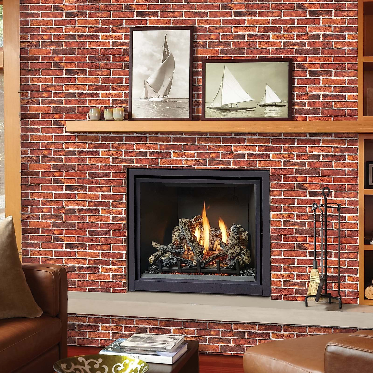 Brick Wallpaper Peel and Stick Red Brick Wallpaper for Bedroom 17.7" X 118" Faux Brick Pattern Wallpaper for Fireplace Kitchen Accent Wall Home Decoration Party Brick Wrapping Paper Backdrop