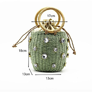 LIUZH Round Rattan Handmade Pearl Bag Bohemian Bucket Knitting Shoulder Crossbody Bead Beach Bag Holiday Tote (Color : D, Size : 1)