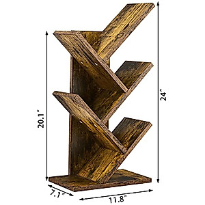 Hoctieon 4 Tier Tree Bookshelf, 4 Shelf Bookcase, Modern Book Storage, Free Standing Tree Bookcase, Utility Organizer Shelves for Home Office, Living Room, Bedroom, Rustic Brown
