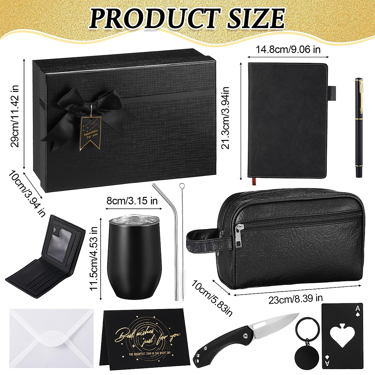 Mimorou 13 Pcs Birthday Gifts for Men Thank You Gift Baskets 12 oz Stainless Steel Tumbler Leather Toiletry Bag for Him Valentine‘s Day Christmas for Dad, Boyfriend, Husband, Brother