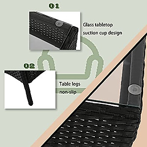 4 Pieces Patio Furniture Set Rattan Outside Furniture Wicker Sofa Garden Conversation Sets with Soft Cushion and Glass Table for Yard Pool or Backyard,Black