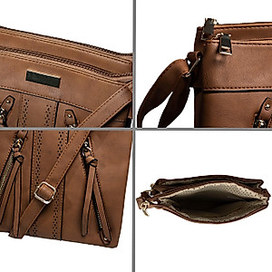 Multi-Pocket Crossbody Bags for Women, Lightweight Purses and Handbags, Vegan Leather Purses for Women with Tassel (Brown)