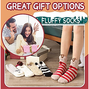ProEtrade Fuzzy Socks for Women Teen Girls Fluffy Cozy Christmas Gift Cabin Holiday Winter Warm Fleece Thick Comfy Slipper Home Plush Cute Snowman Fun Soft Socks Stocking Stuffer (Animal (5 Pairs))
