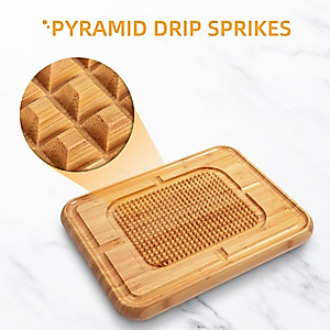 Wood Turkey Carving Cutting Board, Bamboo Heavy Duty Meat Cutting Board for Kitchen, Large Chopping Board, Butcher Block Serving Tray With Juice Groove and Pyramid Spikes Stabilizes Meat While Carving
