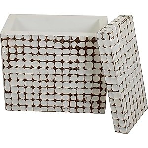 East at Main Rectangle Side Table - Real Coconut Shell Mosaic Inlaid, Pre-Assembled, Natural Wood and Patina Finish, Storage Side Table(White/Rectangle)