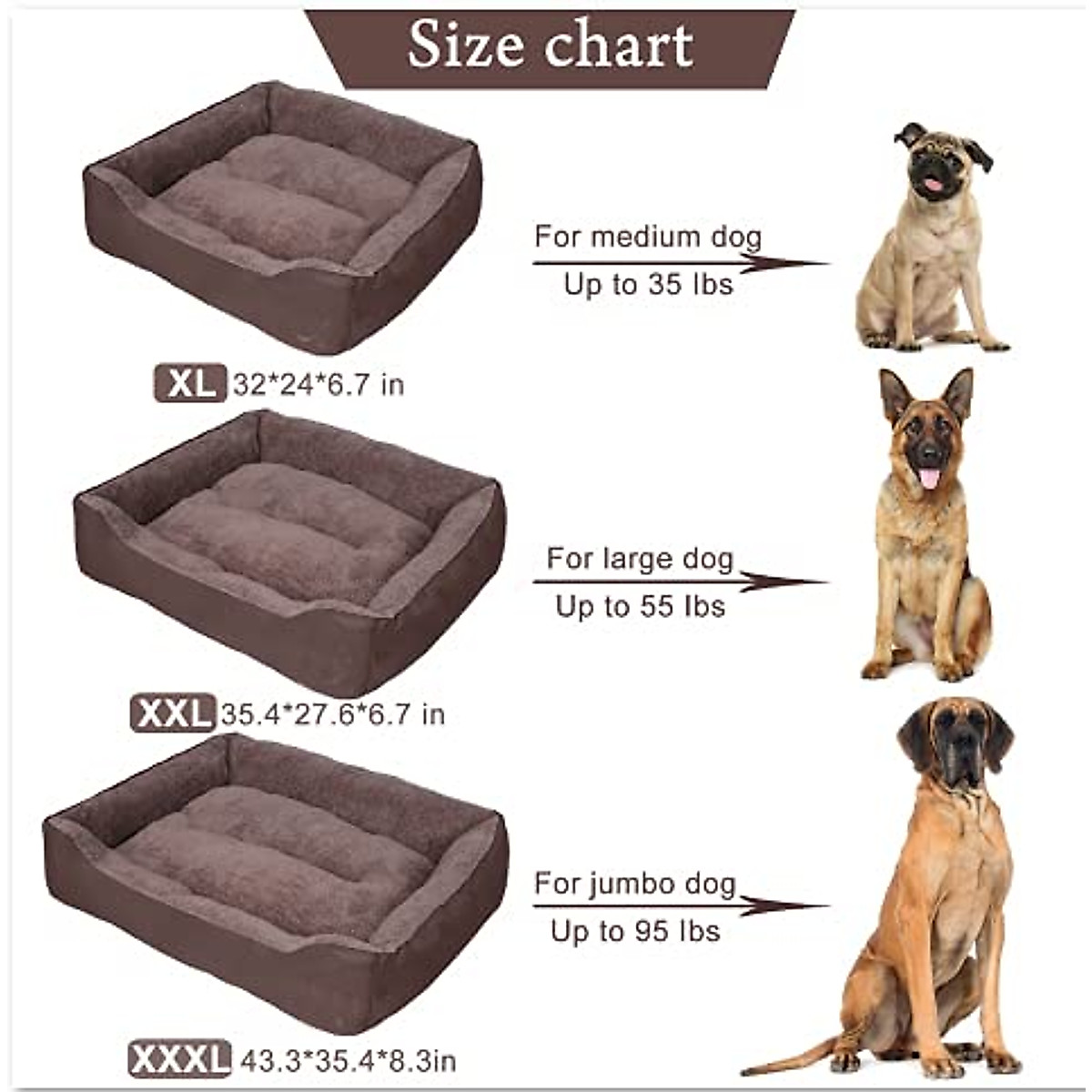 PUPPBUDD Dog Beds for Large Dogs, Rectangle Washable Dog Bed Comfortable and Breathable Pet Sofa Warming Orthopedic Dog Bed for Large Medium Dogs
