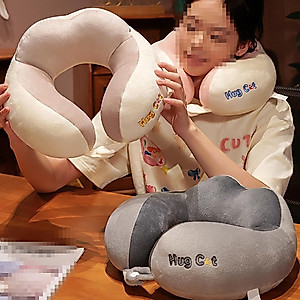 Flush of Dawn Cartoon U Neck Pillow Soft Portable Travel U Pillow Office Car Head Pillow Cushion Airplane U Shaped Pillow (30×30×12CM/11.8"×11.8"×4.72", Gray)