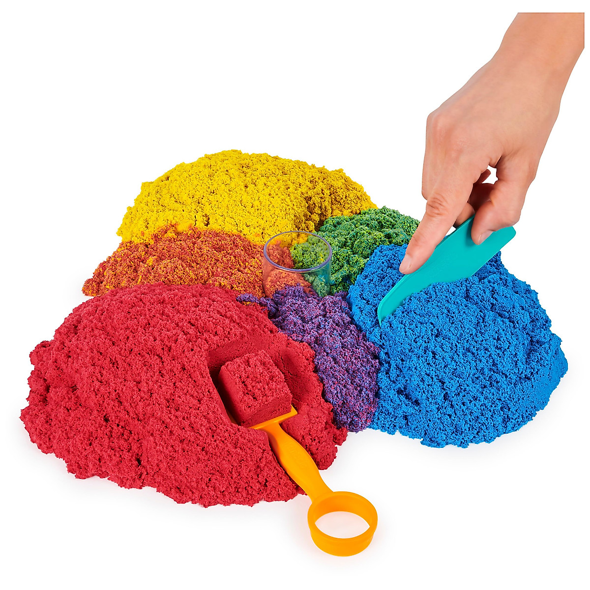 Kinetic Sand, 6lbs Bucket with 3 Colors of All-Natural and 3 Tools, Play Sand Sensory Toys for Kids Ages 3 and up