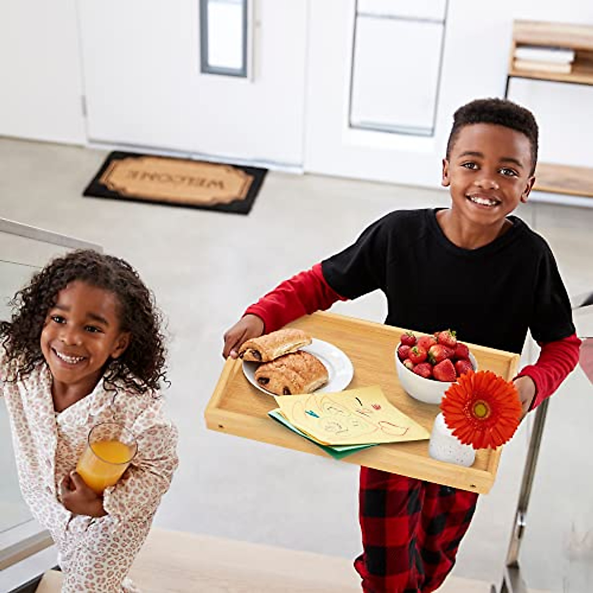 Mayyol Breakfast Bed Tray for Eating - Raised Food Table Up to 9.5" on Lap Sofa - Adjustable Bamboo Serving Tray - Portable Snack Platter with Folding Legs Ideal for Bedroom Picnic