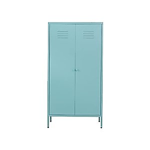 LINGZOE 2 Magnetic Doors Steel Wardrobe Kids Closet Storage Accent Cabinet with Hanging Rod and 2 Laminate,Metal Children Tall Storage lockers Armoire with Leg for Home Bedroom,Laundry Room