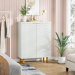 Shoe Cabinet with Doors White Entryway Storage Wood Includes Hardware