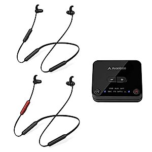 Avantree HT41866 Wireless Earbuds for TV Listening (Set of 2) with Bluetooth Transmitter, Individual Volume Control, 20Hrs Neckband Headphones, Plug & Play, No Audio Delay