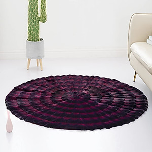 Pipihug Luxury Decoration Ultra Soft Faux Mink Fleece Fur Rug Wave Pattern Hand Stitching Fluffy Area Rug Shag Rug Carpets for Bedroom Living Room (4.6x4.6 Feet, Purple)…