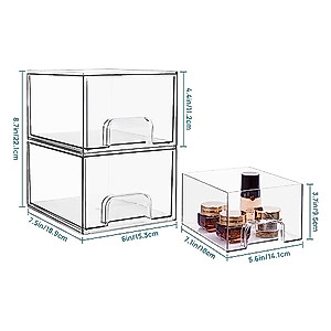 Vtopmart 25 PCS Clear Plastic Drawer Organizers and 2 Pack Stackable Makeup Organizer Storage Drawers