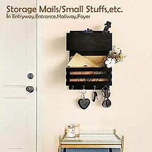 HAOYPAIC Wood Hair Dryer Holder Wall Mount, Bathroom Hair Care and Styling Tool Organizer, Farmhouse Wood Beauty Hair Appliance Holder with Shelf for Bathroom Accessories, Makeup, Toiletries (Black)