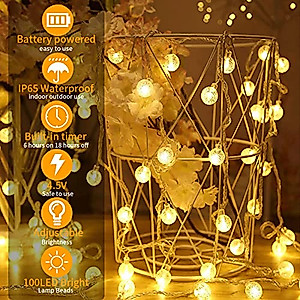 Outdoor String Lights Battery Operated 33FT 100LED Battery Powered String Lights Indoor Waterproof Mini Globe Lights with Remote Timer 8 Lighting Modes for Bedroom Christmas Party Tent Outside Decor