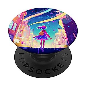 Cyberpunk Vaporwave Colorful Girl City Trippy Art PopSockets Swappable PopGrip