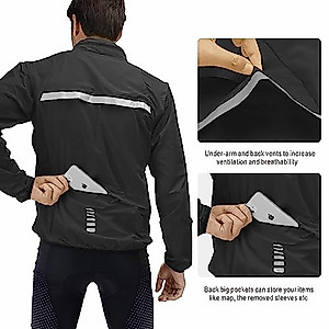 Przewalski Men's Cycling Jacket Hooded Running Bike Windbreaker Removable Vest Lightweight Windproof Sleeves Reflective Coat