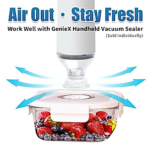 GENIEX Glass Vacuum Food Storage Containers Set - 3pc Square Vacuum Seal Containers for Meal Prep, Fruit Preservation, and Marinades - Easy Clean Food Saver for Vacuum Seal (Sealer Sold Separately)