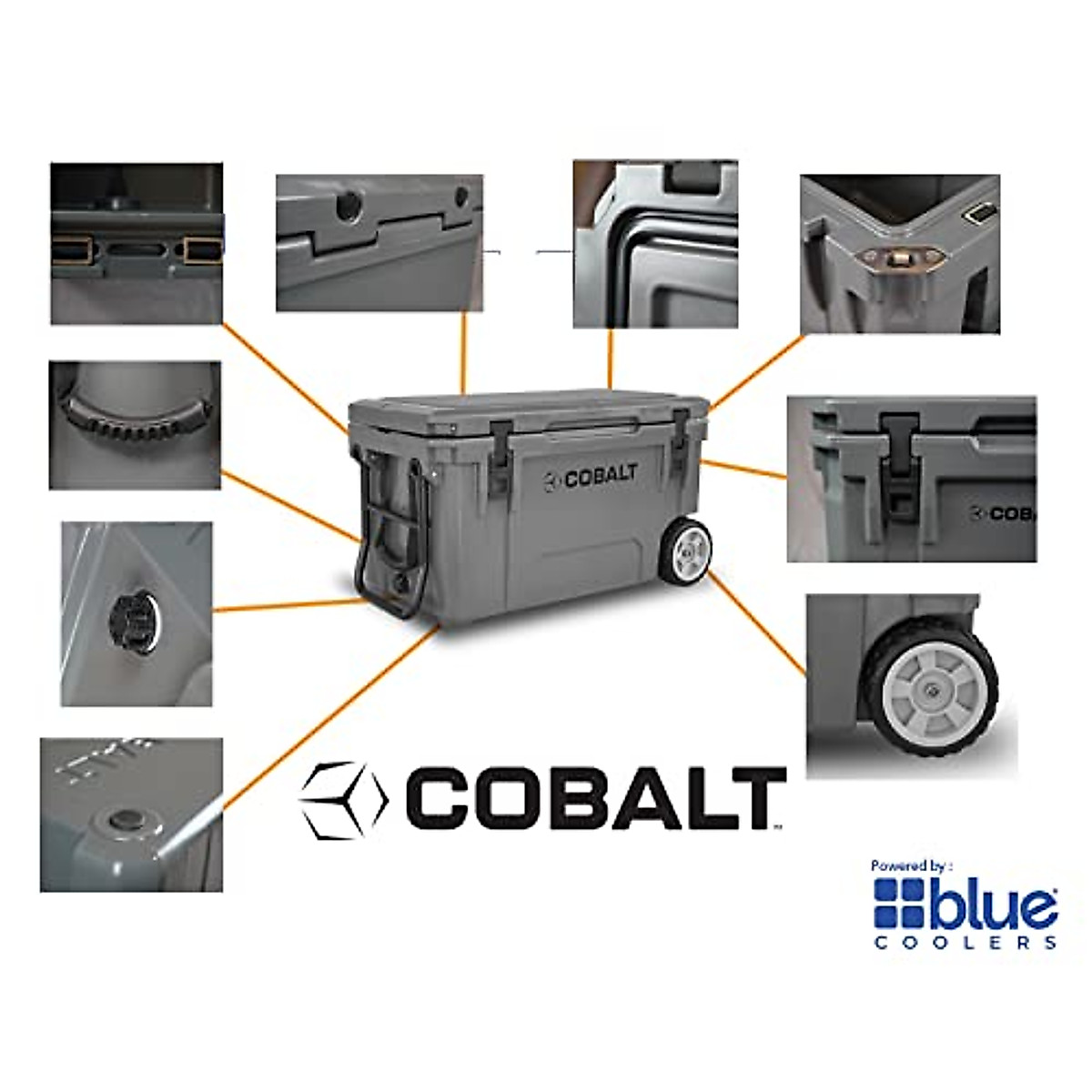 Cobalt 55 Quart Roto-Molded Super Ice Cooler | Large Ice Chest Holds Ice Up to 3 Days | (Gray)