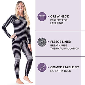 Rocky Thermal Underwear for Women (Long Johns Thermals Set) Shirt & Pants, Base Layer with Leggings/Bottoms Ski/Extreme Cold, Standard Weight (Black Striped - Small)