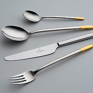 Villeroy & Boch Ella Service, 24 Pieces, Exclusive Stainless Steel Cutlery Leaf Appliqué for 6 People, Partially Gold Plated, Dishwasher Safe