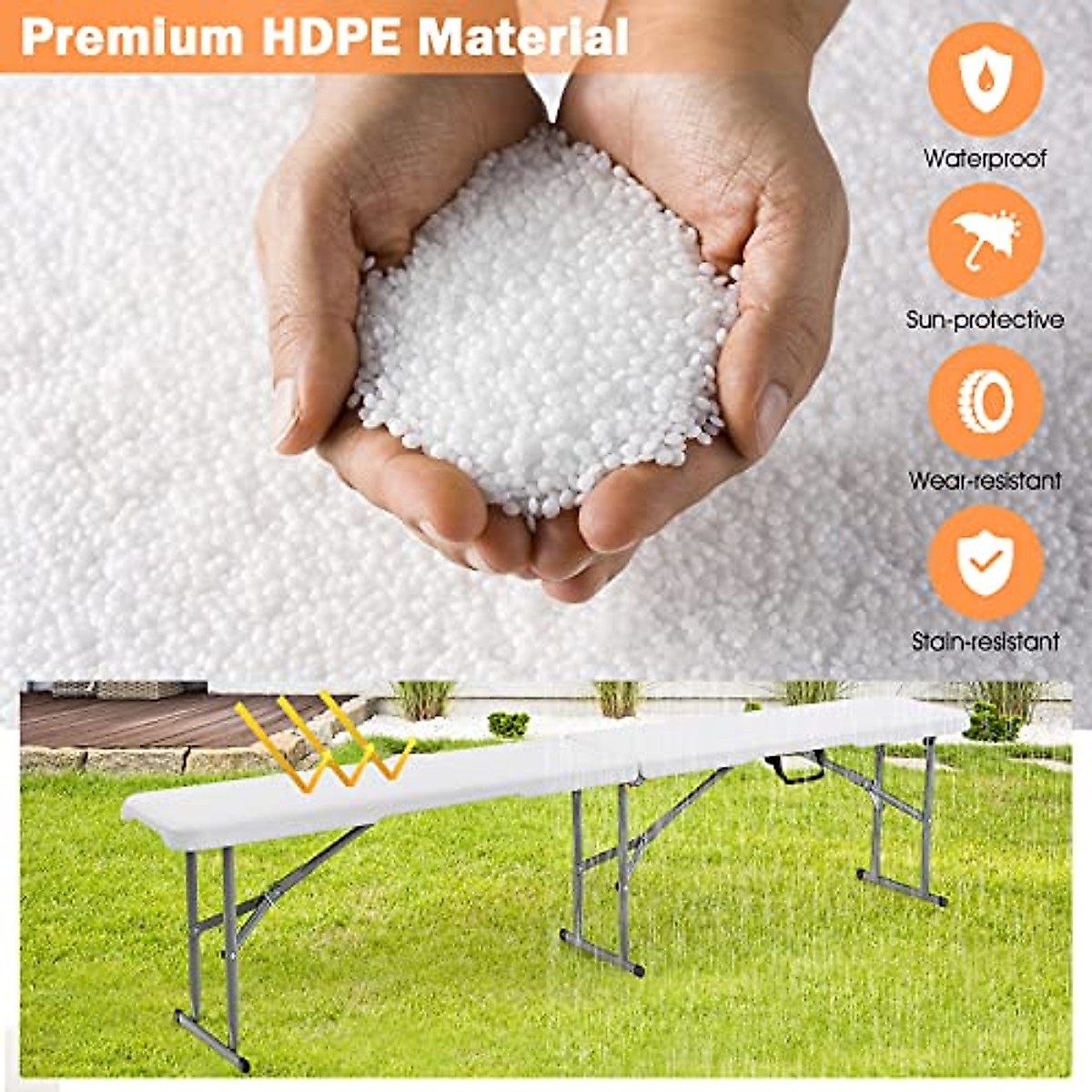 Goplus 6 Feet Plastic Folding Bench, Set of 2 Portable Foldable Bench Seat with 550 lbs Capacity for Indoor Outdoor Picnic Party Camping Dining, Off-White, No Assembly Required