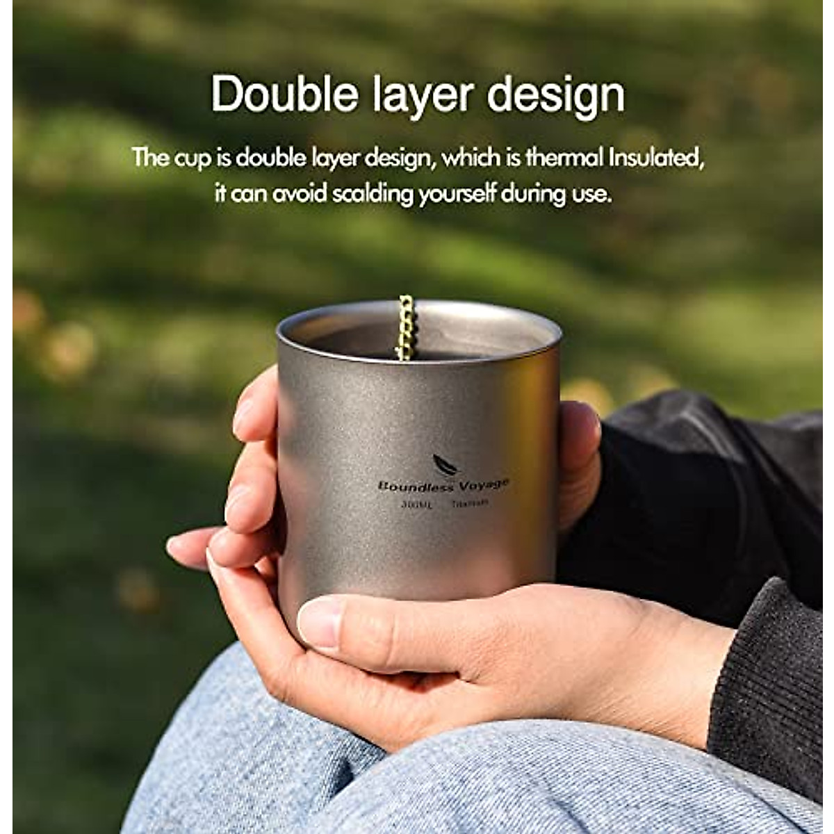 Boundless Voyage (120ML+180ML+300ML+450ML 4 in 1 Titanium Cup Double Walled Mug Lightweight Anti-scalding Drinkwear for Water Tea Wine Beer Fruit Juice Ti3032D