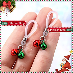 Melighting Christmas Nipple Rings Fake Nipple Piercing Jewelry with Bell Adjustable Non-Piercing Nipple Piercing for Women Faux Nipple Jewelry