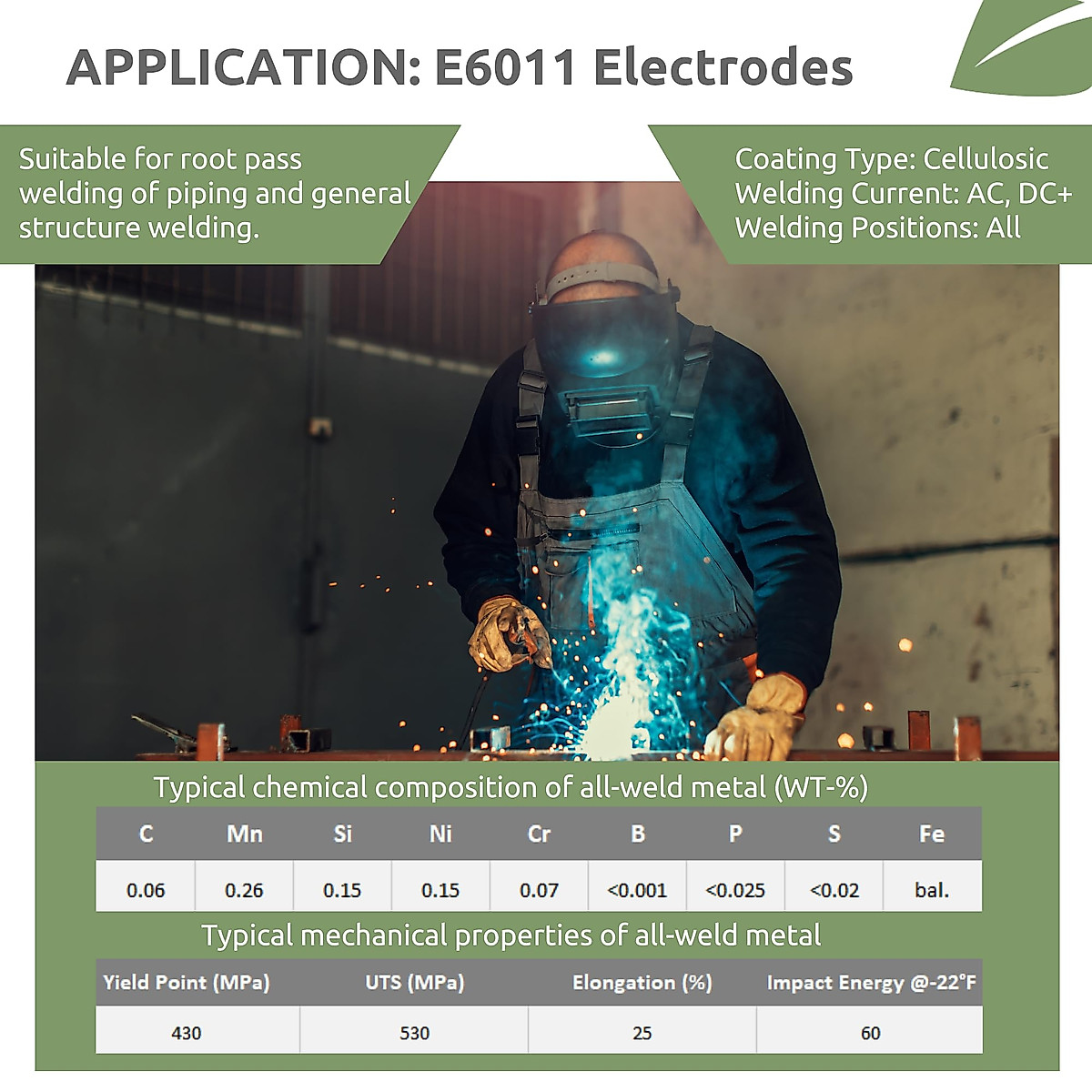 Weldcote Metals E 6011 Welding Rod 1/8" 5 Lbs, Low Manganese Emission Patented Stick Welding Rods for Safer Welding, Carbon Steel Stick Electrodes - Made in Israel