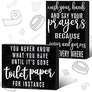 2 PCS Bathroom Decor Classic Box Sign Funny Bathroom Farmhouse Decor Modern Rustic Home Decor Humor Toilet Box Plaque Restroom Wooden Decoration You Never Know What You Have Until It's Gone 5 X 4 INCH