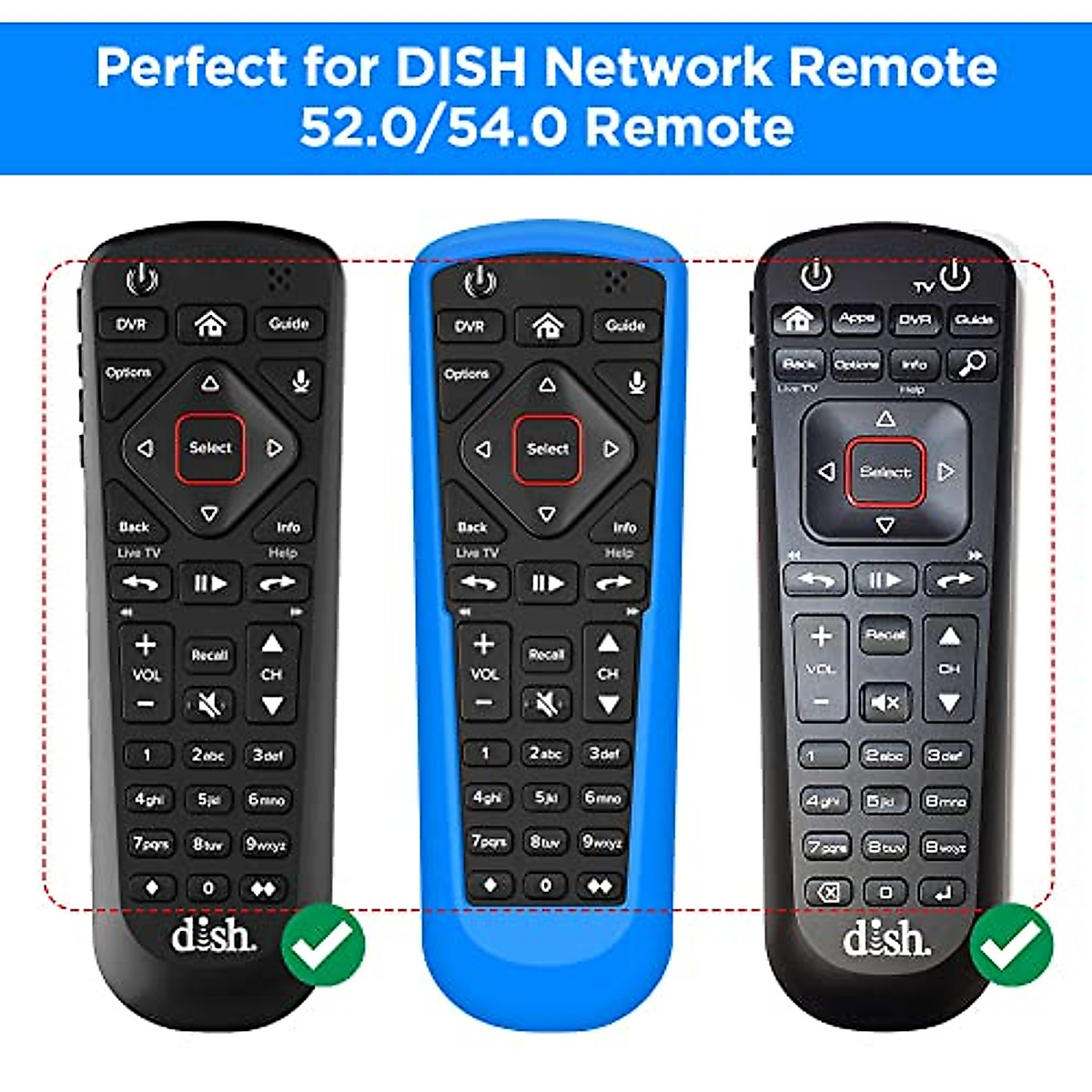 2 Pack Case for Dish Network Remote 52.0/54.0, Silicone Cover for Dish TV Remote Controller Skin Protective Universal Replacement Rubber Sleeve Protector(Red,Blue)