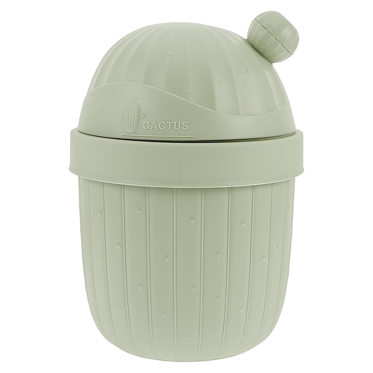 VILLCASE Mini Trash Can with Lid, Green, Plastic, Desktop Waste Disposal, Cactus Shaped, 11"