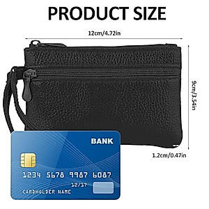 Jeffdad Women's Leather Coin Purse, Small Coin Purse for Women, Small Zipper Coin Purse with Double Zipper Detachable Wrist Strap Coin Purse for Women Coin Purse (black)