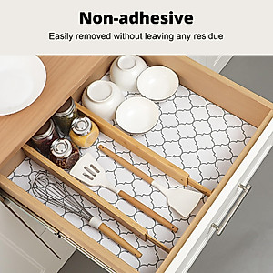 Drawer & Shelf Liner for Kitchen Cabinets, Non-Slip Non-Adhesive Shelf Paper Protect Dresser and Cupboard, Waterproof Drawer Mats for Bathroom, Easy Install